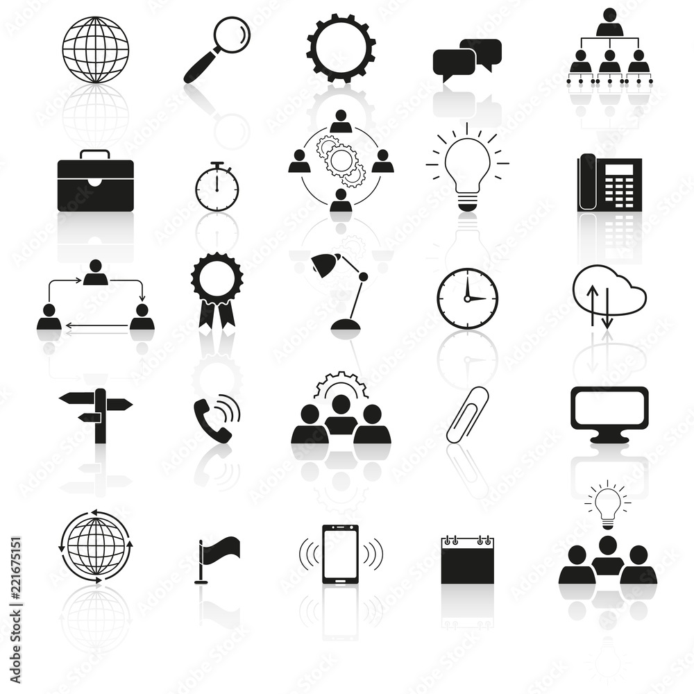 Info technology icons the set with reflection Stock Vector | Adobe Stock