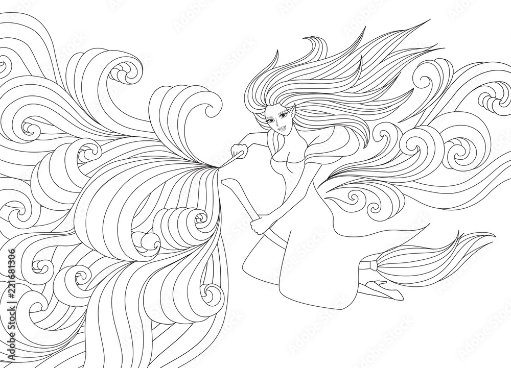 Halloween Coloring Pages. Coloring Book for adults. Beautiful witch ...