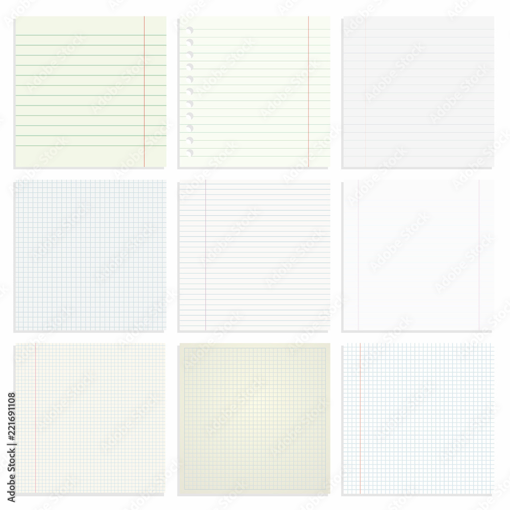 Square, lined paper blank sheets set Stock Vector | Adobe Stock