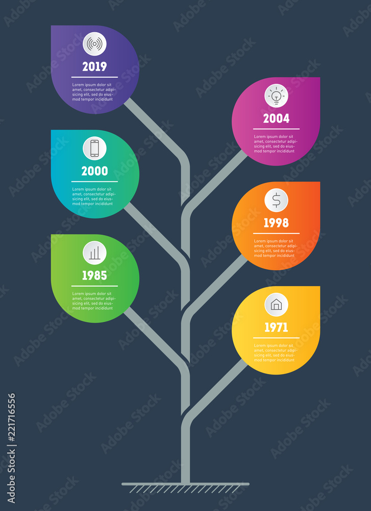 Business presentation concept with 6 options. Web Template of tree with ...