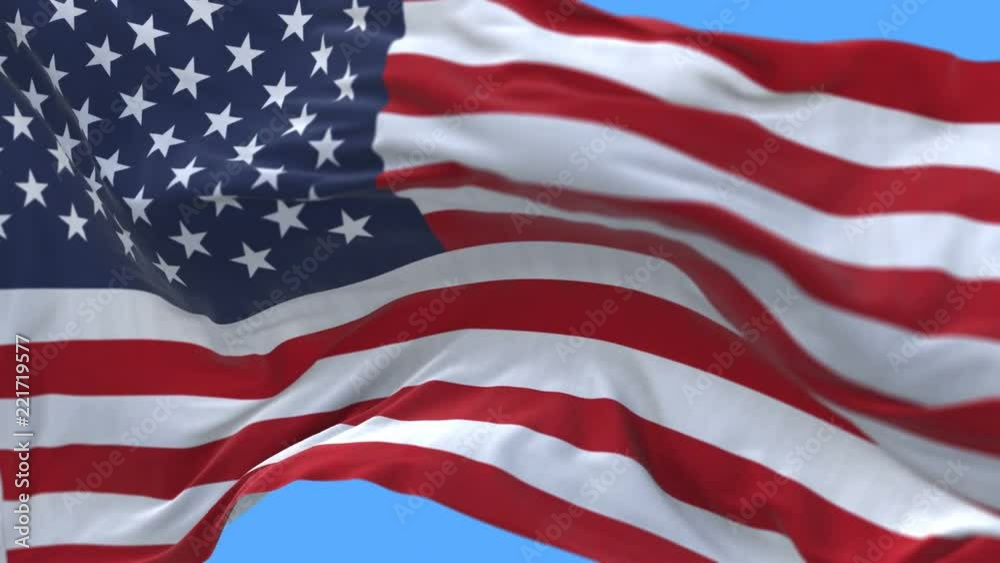 seamless American Flag Slow Waving with visible wrinkles.Close up of ...