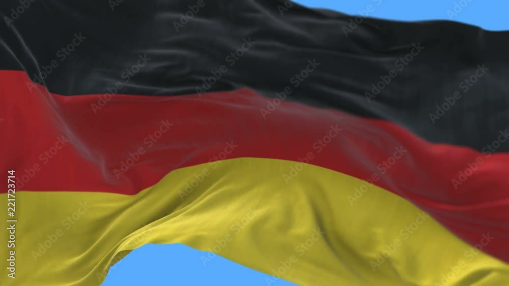 4k seamless Close up of German flag slow waving with visible wrinkles.A ...