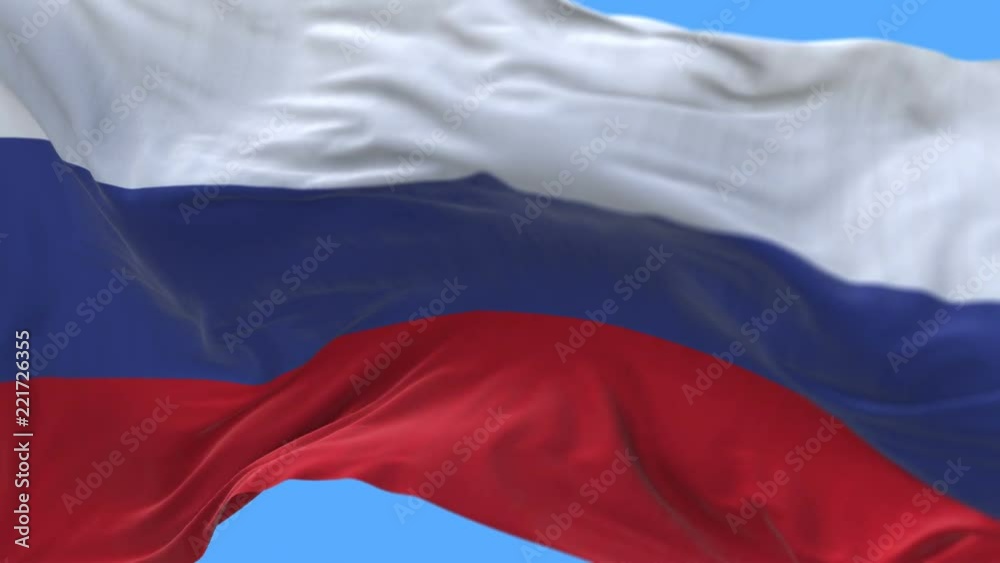 4k seamless Close up of Russia flag with flagpole slow waving with ...