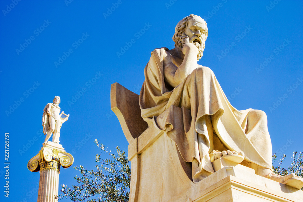Statues of the ancient Greek philosopher Socrates and God Apollo ...