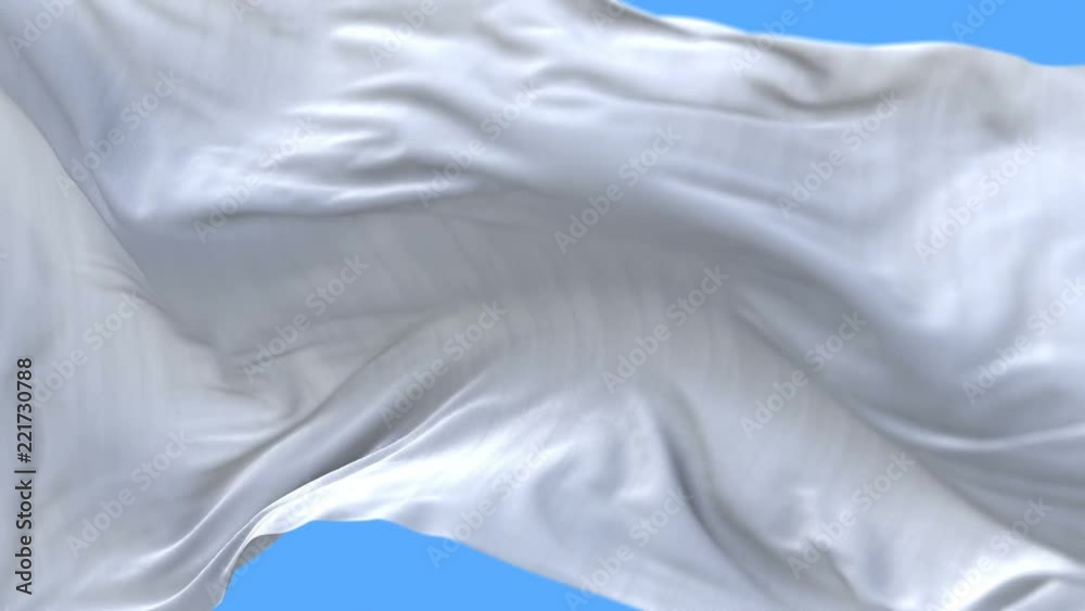 4k seamless Close up of Blank plain white flag slow waving with visible ...