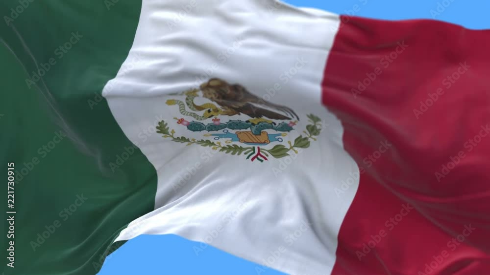 4k seamless Close up of mexico flag slow waving with visible wrinkles.A ...