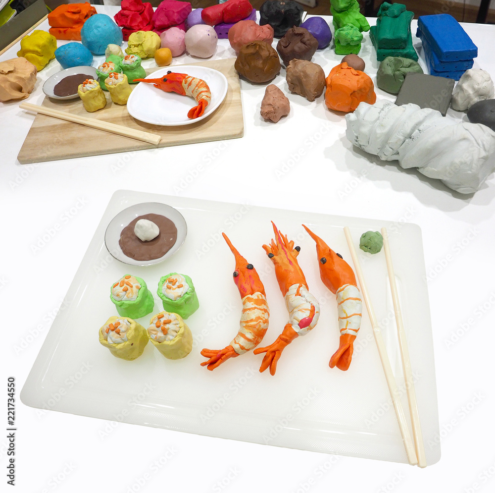 Mold clay art activity how to hand craft of shrimp Shushi and Dim sum ...
