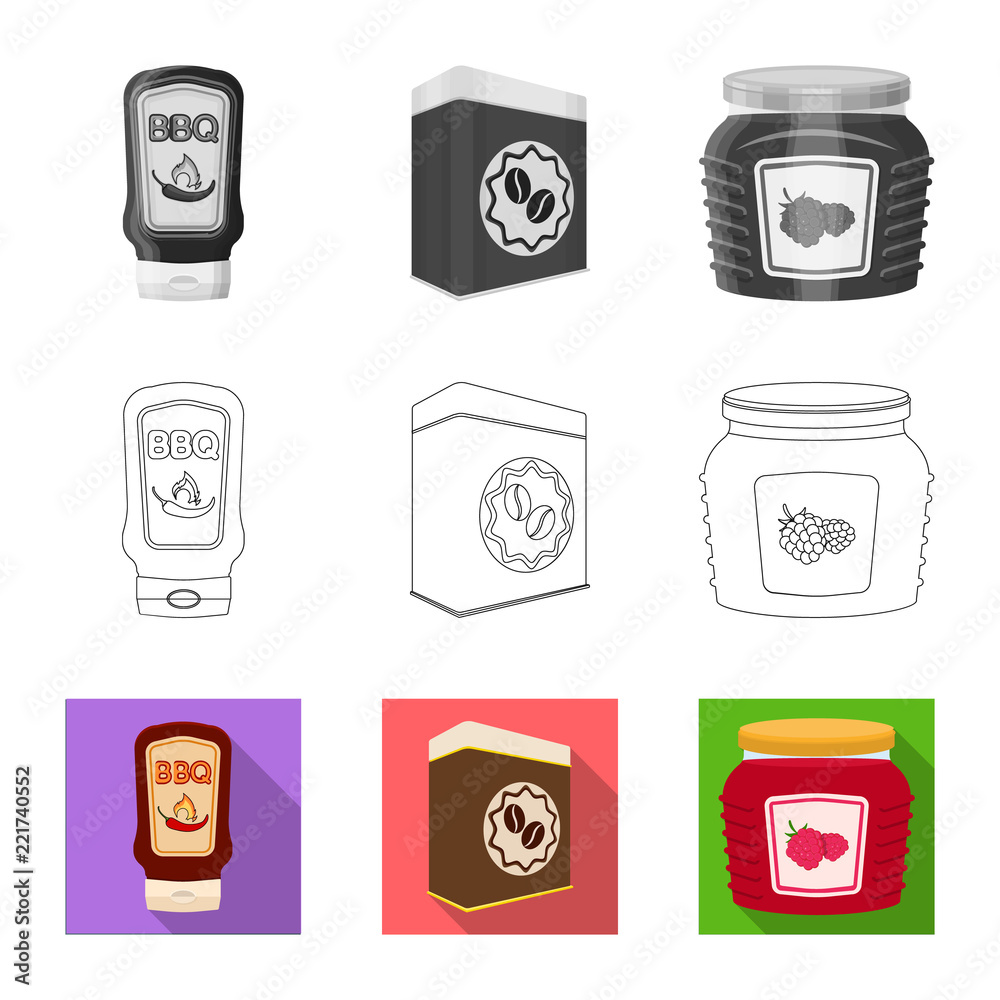 Vector illustration of can and food sign. Collection of can and package ...
