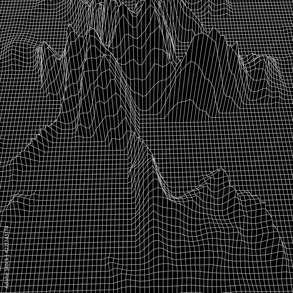 Wireframe landscape wire. 3d landscape.3D wireframe cartography ...
