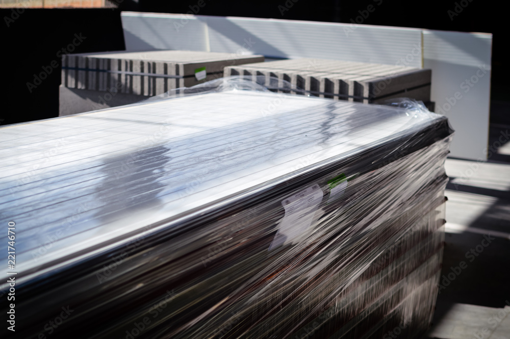 Siding pallet row set rack ready for construction on hardware ...