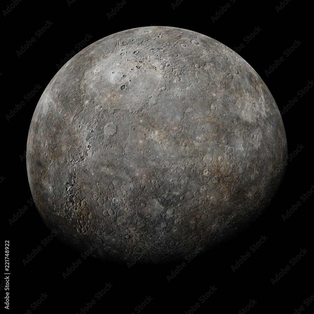 planet Mercury, smallest planet of the solar system, isolated on black ...