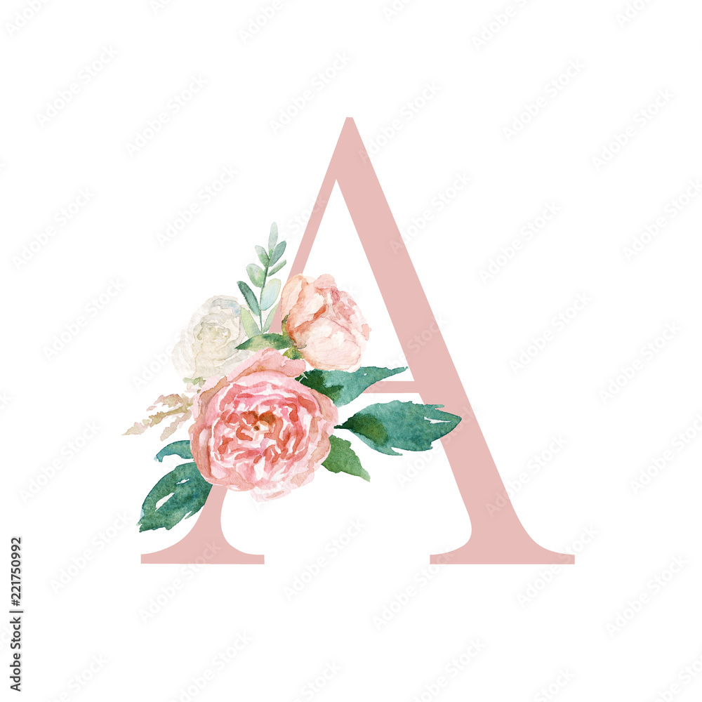 Floral Alphabet - blush / peach color letter A with flowers bouquet ...