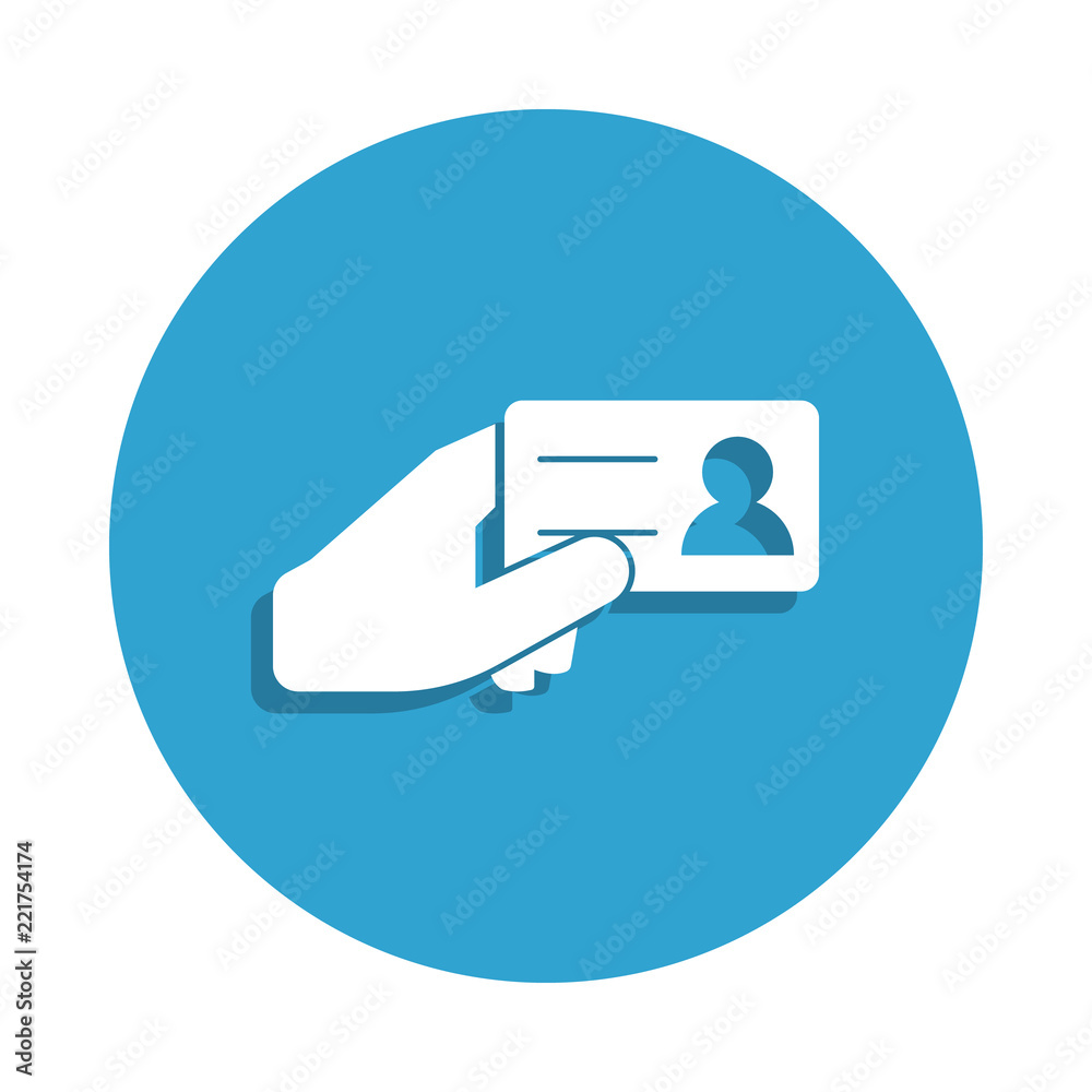 Vetor de identification card in hands icon in badge style. One of cyber ...