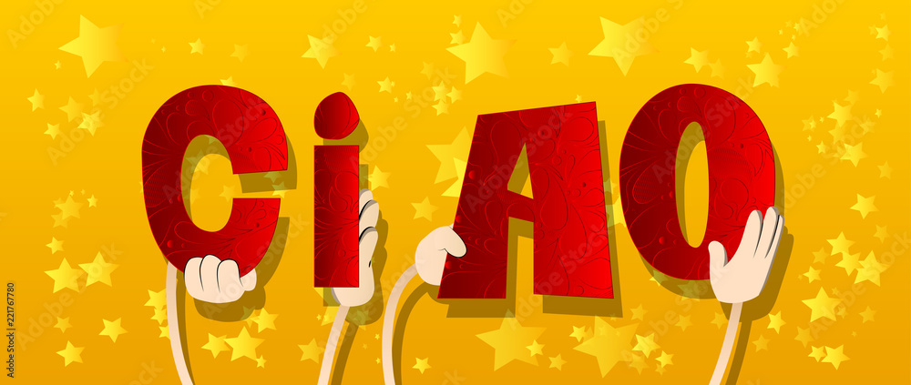 Diverse hands holding letters of the alphabet created the word Ciao ...
