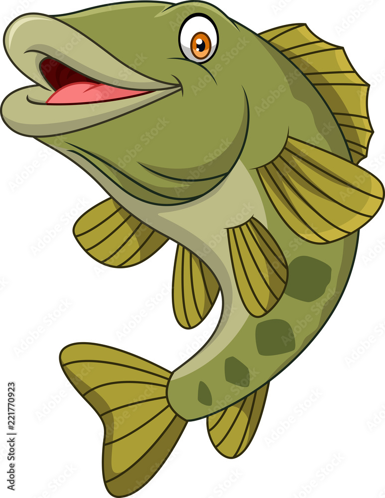 Cartoon bass fish isolated on white background Stock Vector | Adobe Stock