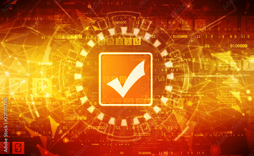 Check mark symbol in digital background, Technology abstract background ...