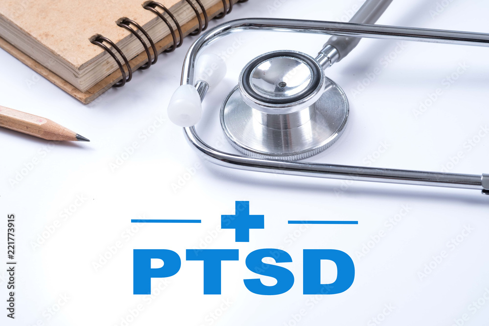 Stethoscope, notebook and pencil with PTSD - post traumatic stress ...