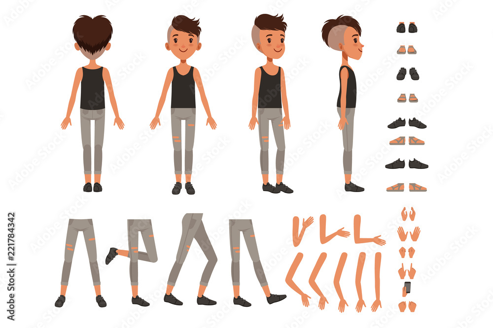 Boy character creation set, student boy constructor with different ...