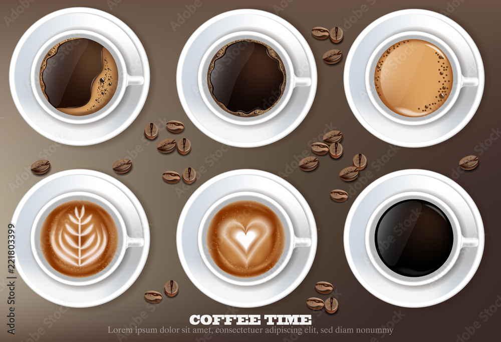 Coffee cup set collection Vector realistic. Product placement mock up ...