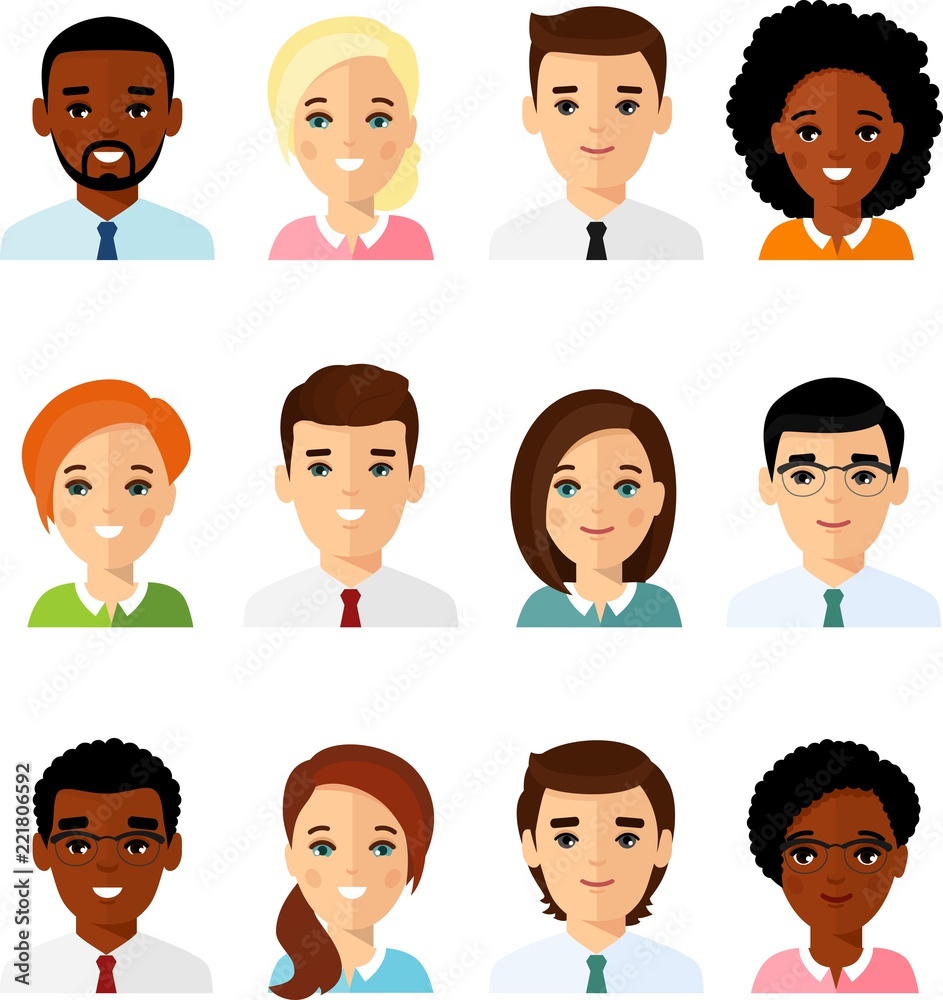 Set of different avatar african american, european peoples in colorful ...