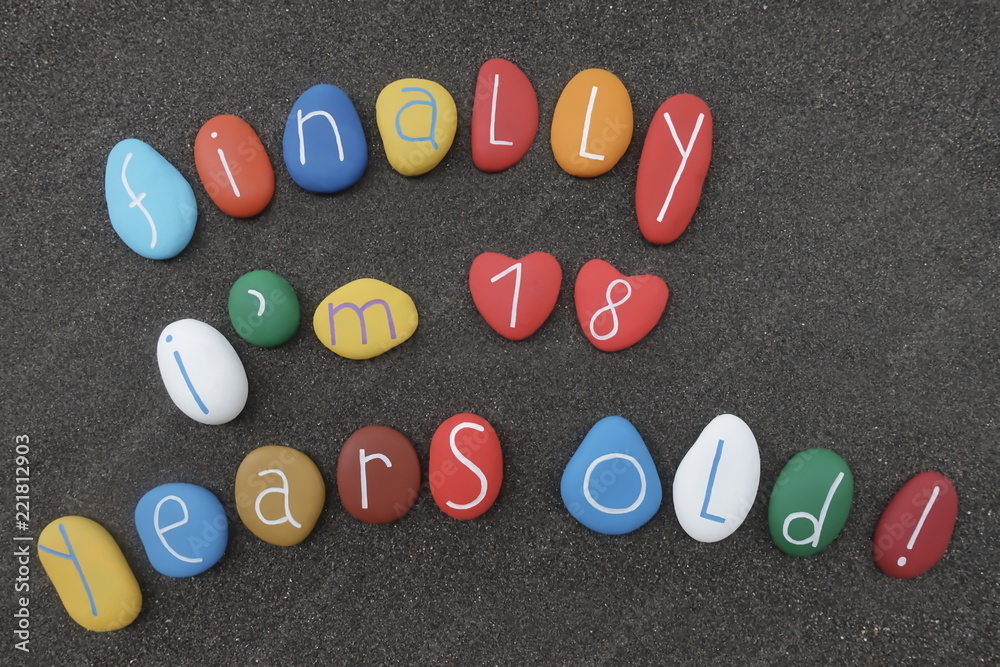 Finally I'm 18 years old ! Happy Birthday postcard with colored stone ...