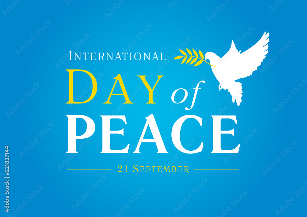 International Day of Peace with dove, olive branch and text. Vector ...
