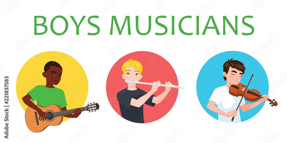Musicians boys of different nations is inspired to play musical ...