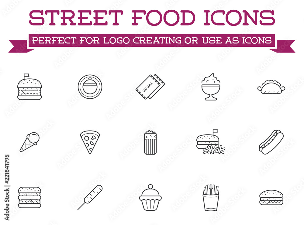 Set of Vector Fastfood Fast Food Elements Icons and Equipment as ...