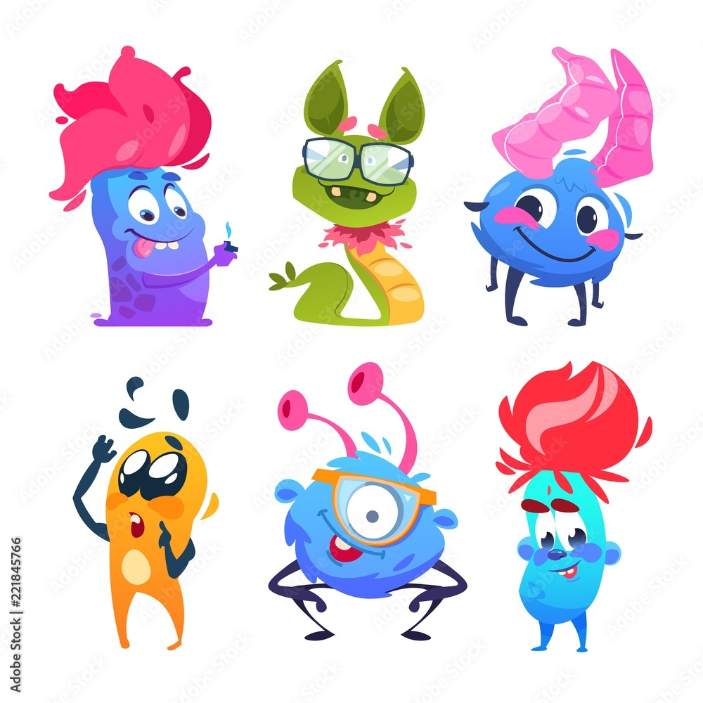 Cartoon Monsters Halloween Gremlins Funny Vector Monster Characters