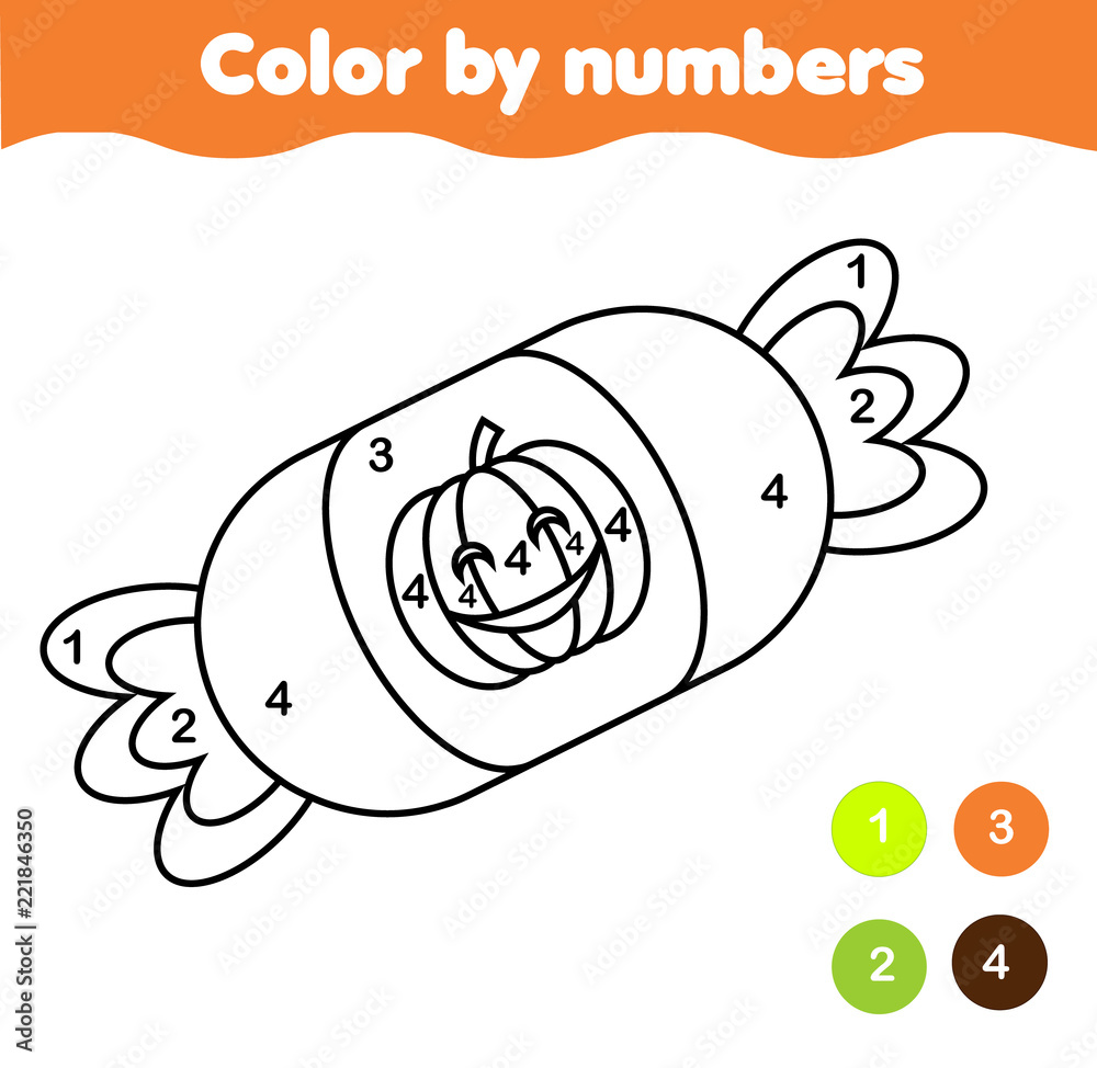 Coloring page with halloween candy. Color by numbers printable activity ...