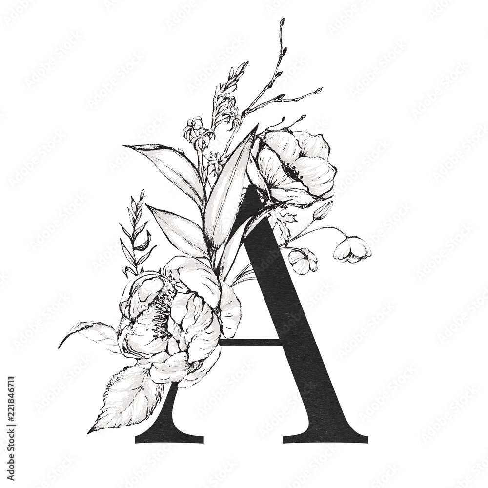 Flower Alphabet Letters Black And White
