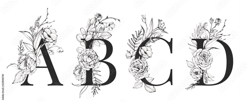 Flower Alphabet Letters Black And White