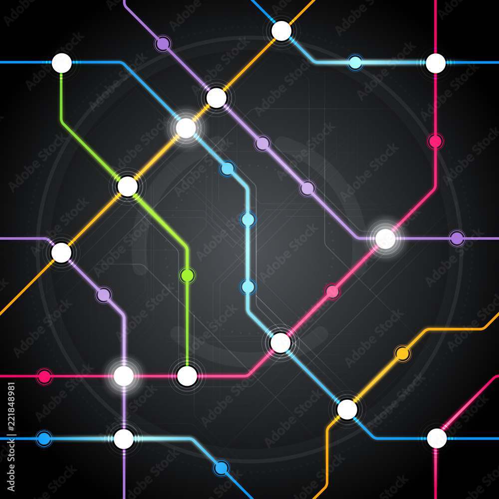 Vector abstract seamless colorful future cyber metro scheme, railway ...