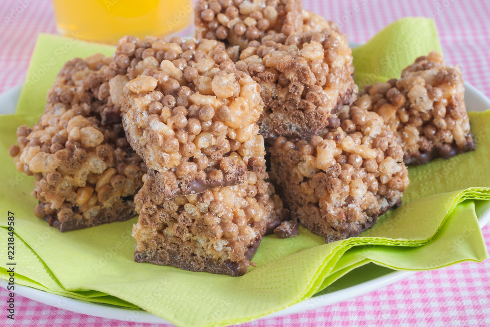 Chocolate and caramel and crispy rice party cakes Stock Photo | Adobe Stock