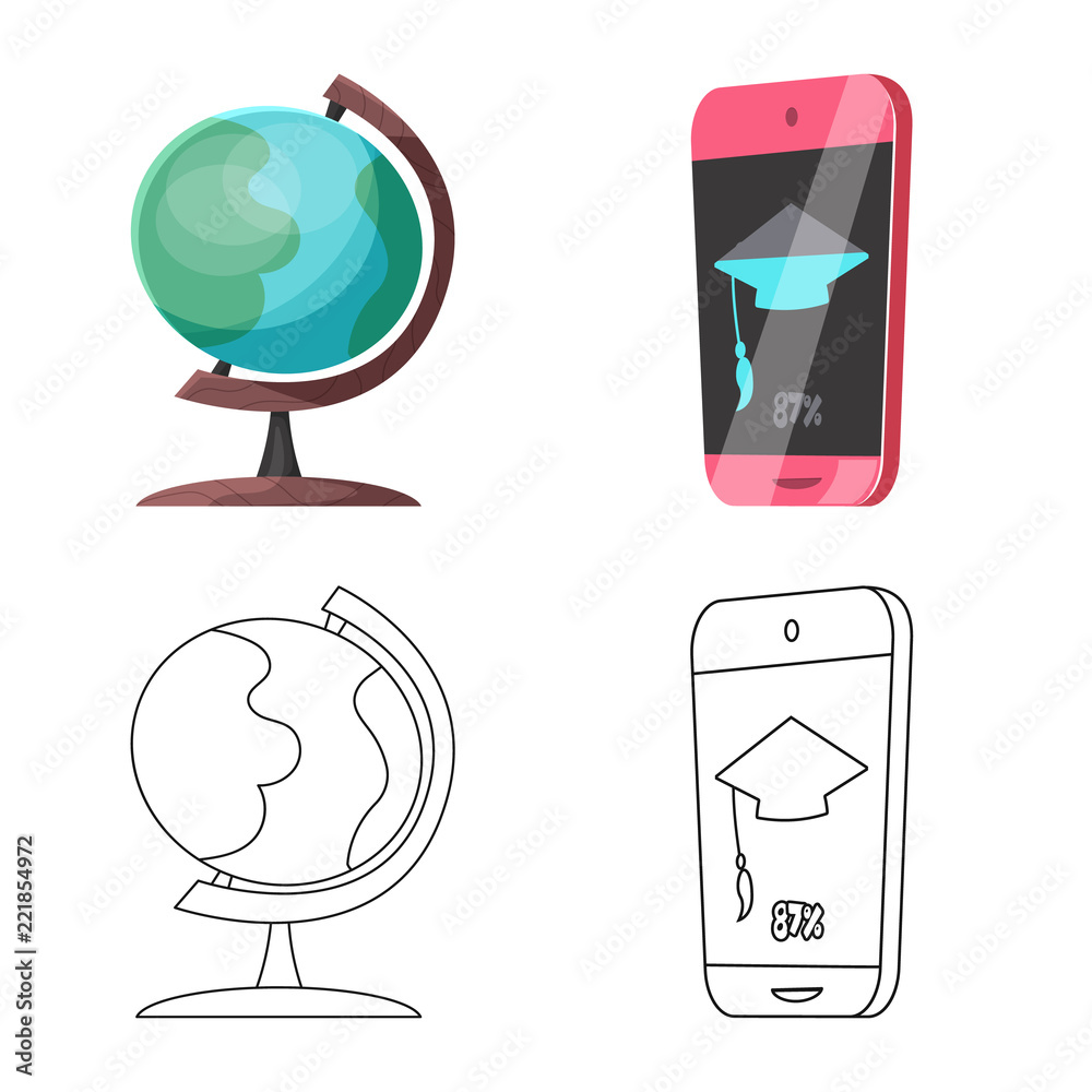 Vector illustration of education and learning sign. Set of education ...