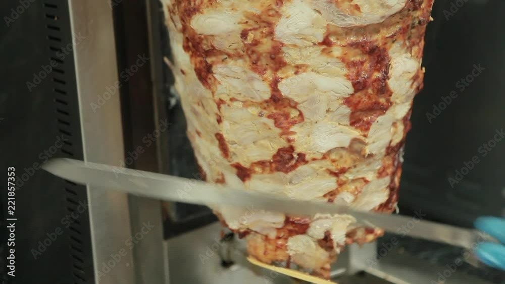 Prepare shawarma.Cook slices chicken shawarma, Turkish food, Arabic ...