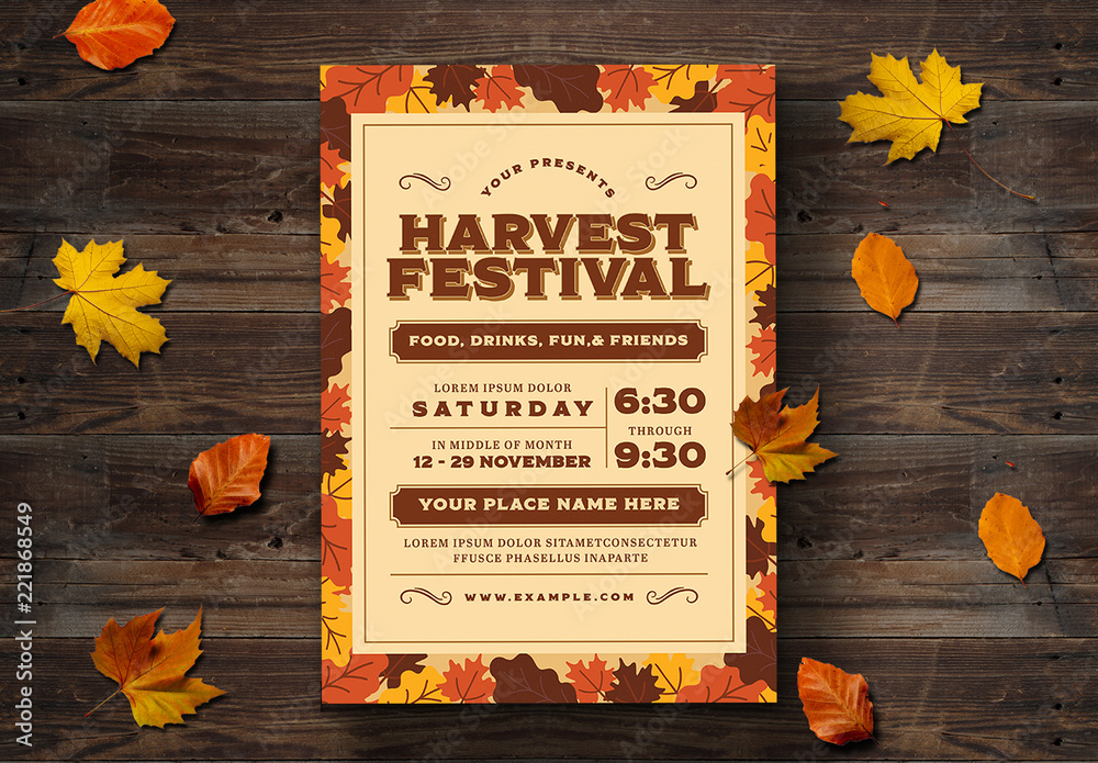 Fall Festival Flyer Layout with Leaf Illustrations Stock Template ...