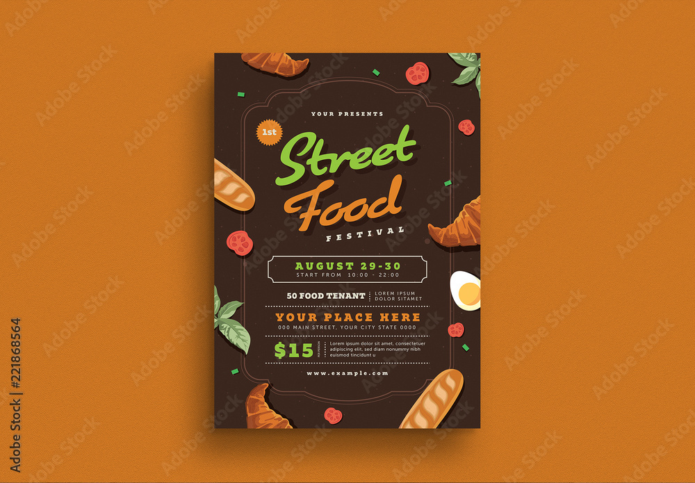 Street Food Festival Flyer Layout Stock Template | Adobe Stock