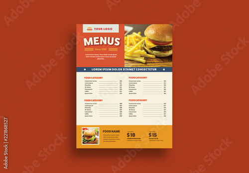 Restaurant Menu Layout with Burger Illustrations Stock Template | Adobe ...