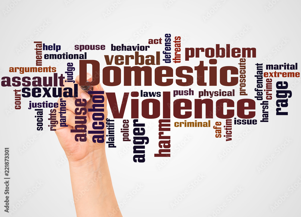 Domestic Violence word cloud and hand with marker concept Stock ...