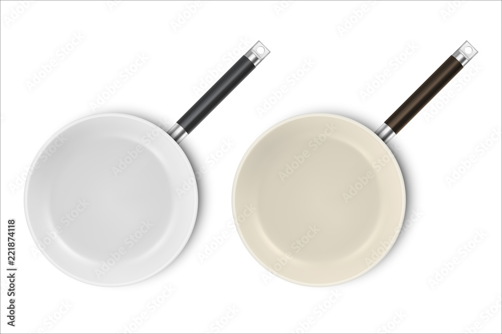 Vector realistic 3d empty non-stick, enamel cover surface frying pan ...