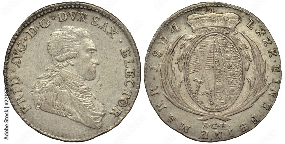 Germany German Saxony silver coin 1/6 one sixth of a thaler 1804 ...