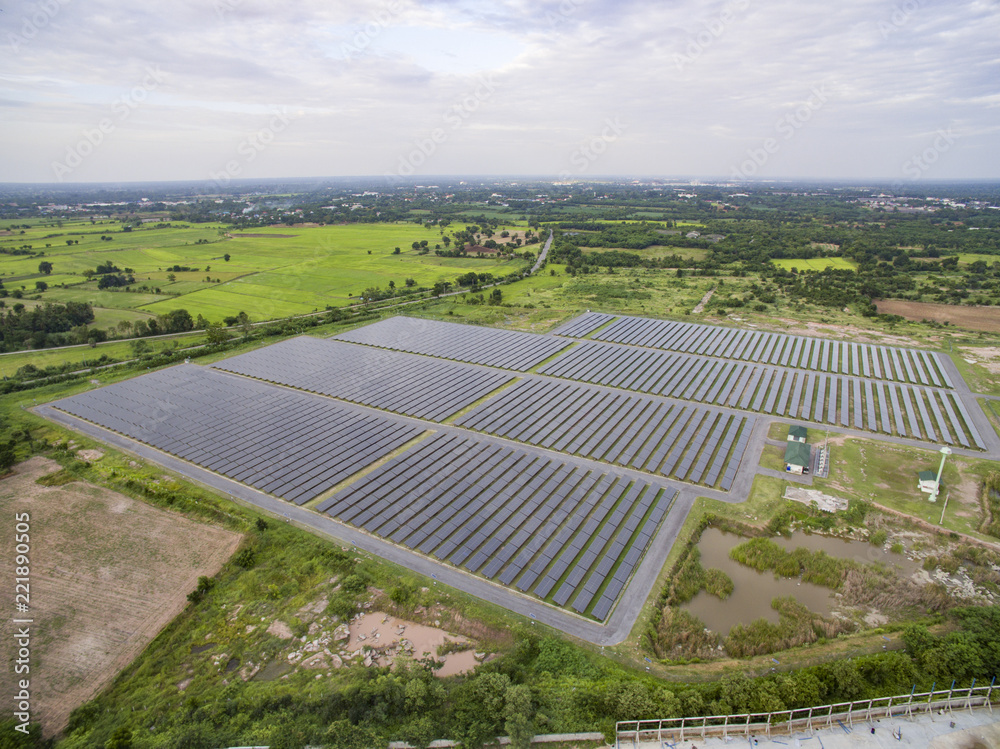 Solar energy farm. High angle view of solar panels on an energy farm in ...