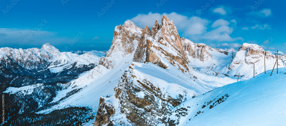 Seceda mountain peaks in the Dolomites at night in winter, South Tyrol ...
