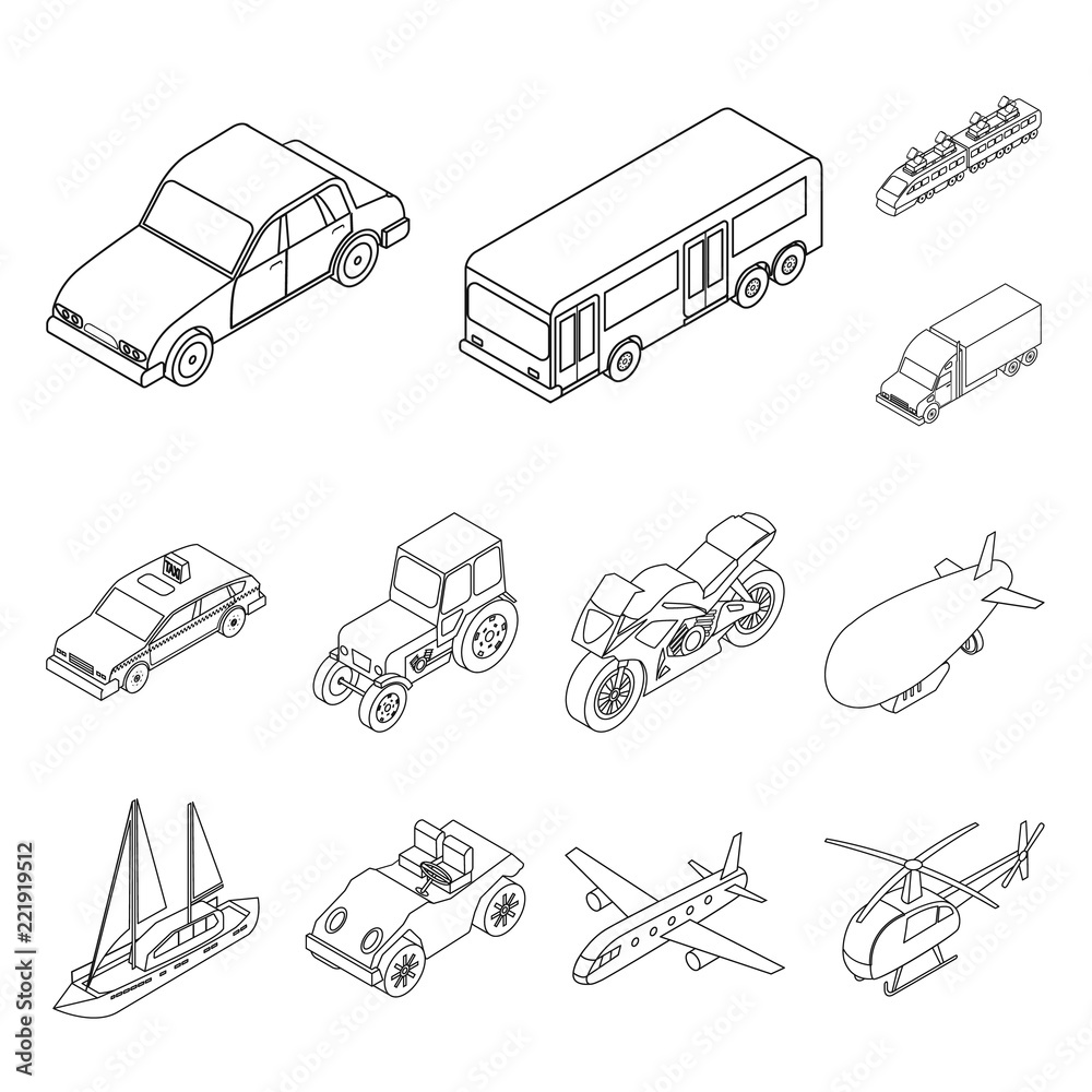 Different types of transport outline icons in set collection for design ...