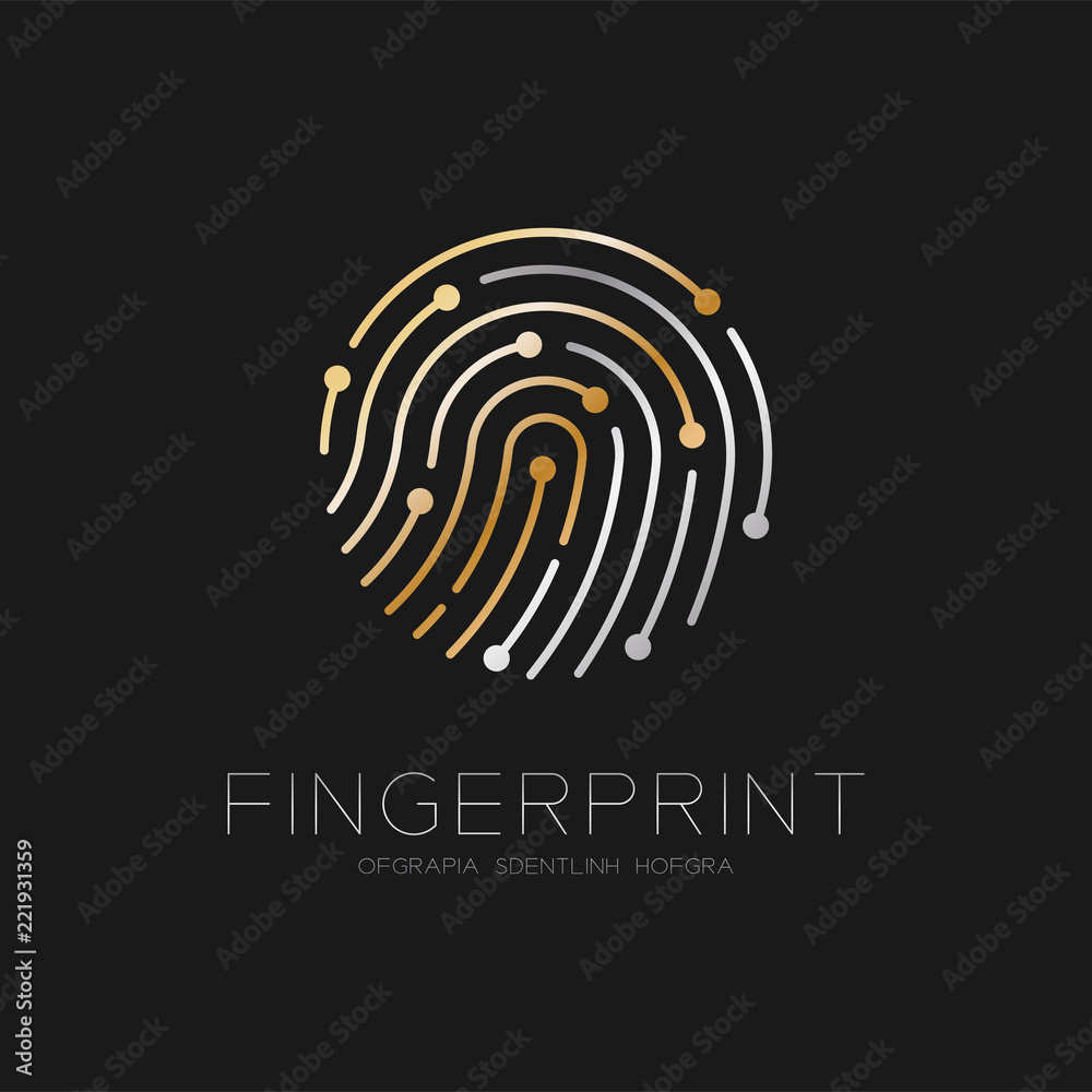 Fingerprint scan logo icon dash line design illustration gold and ...