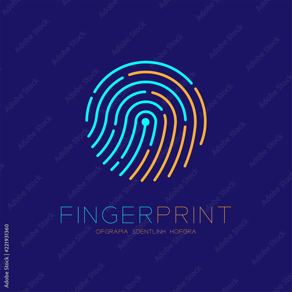 Fingerprint scan logo icon dash line design illustration blue and ...