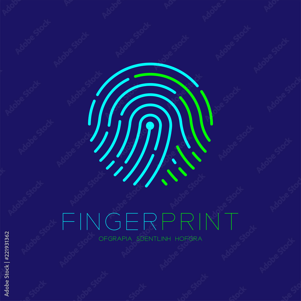 Fingerprint scan logo icon dash line design illustration blue and green ...