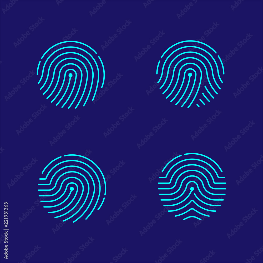 Fingerprint scan icon set dash line design illustration blue and green ...
