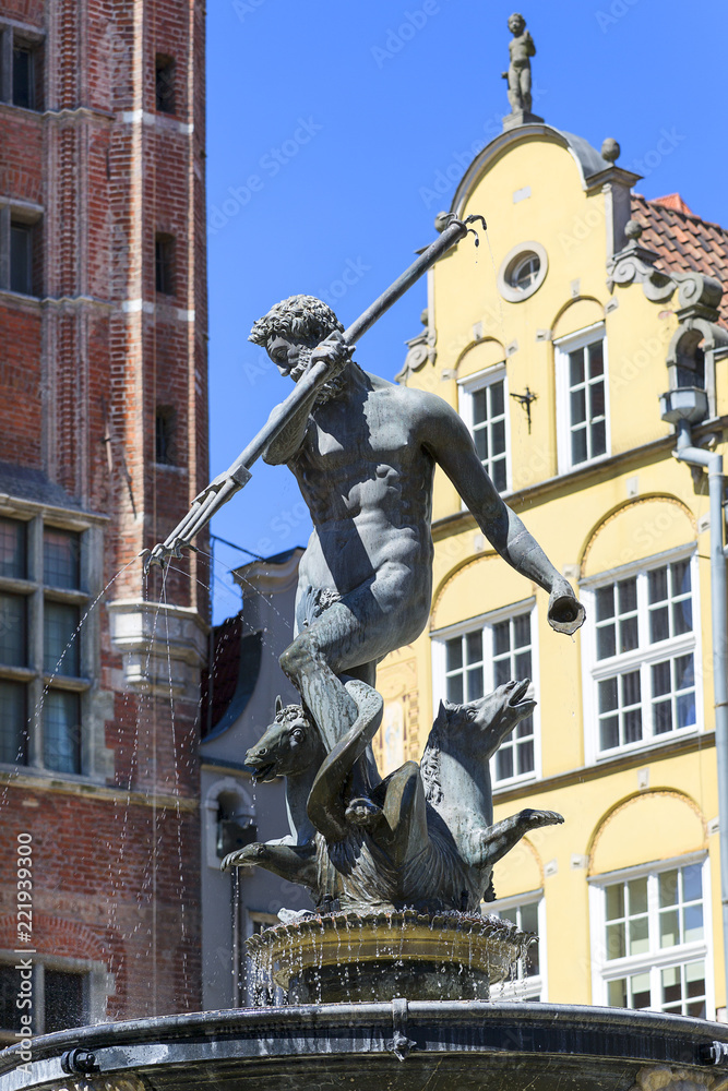 17th century Neptune's Fountain Statue at Long Market Street Stock ...